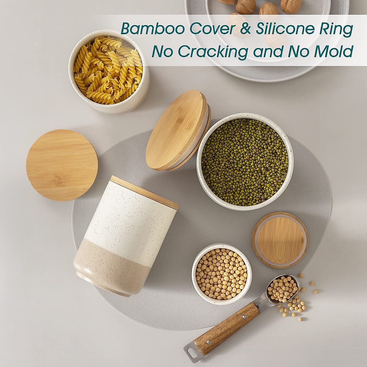 vancasso Sabine Coffee Storage Jar, 36 Oz Ceramic Kitchen Canister with Airtight Wood Lids, Coffee Container for Ground Coffee, Tea, Sugar, Nuts, Candy, Spices