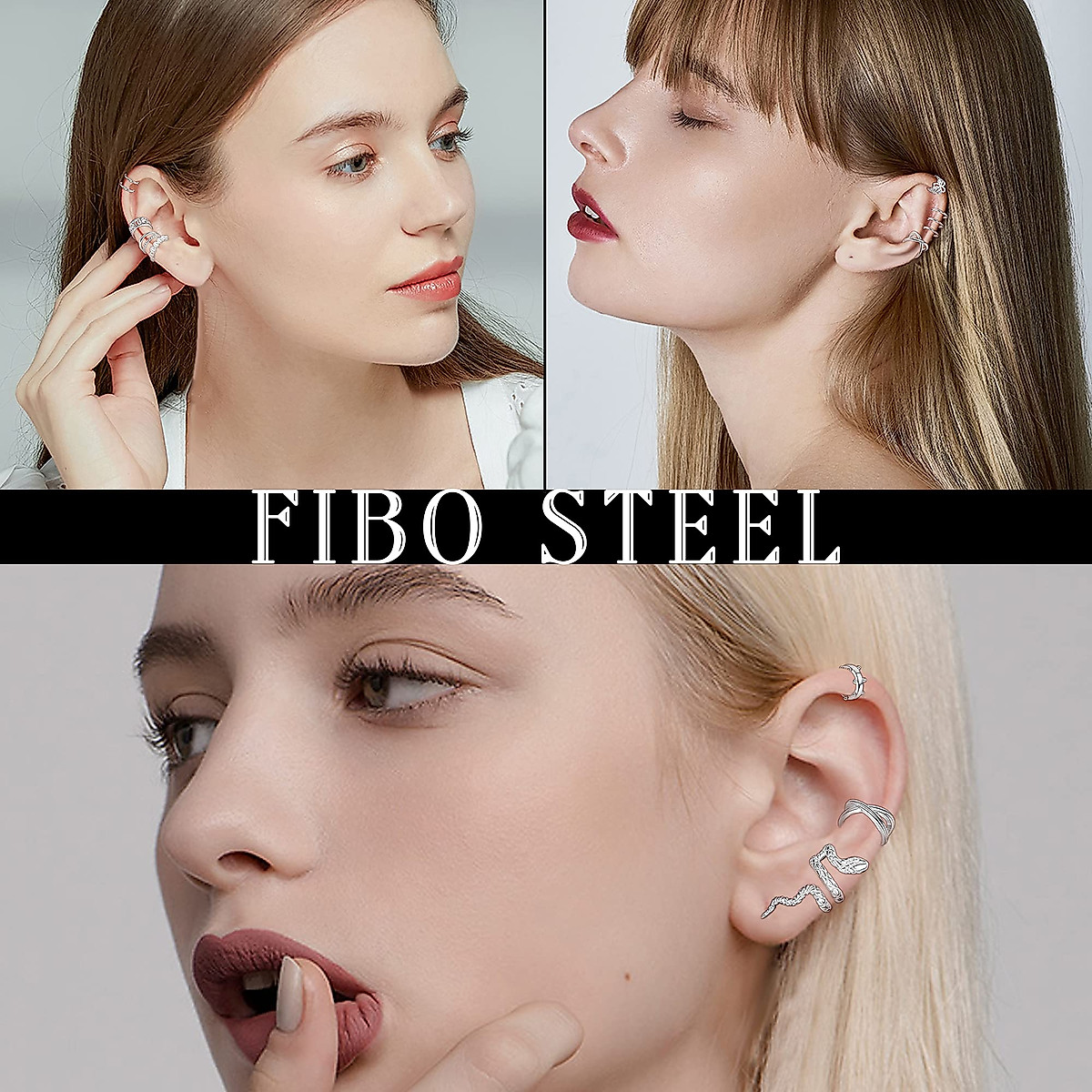 FIBO STEEL 20Pcs Ear Cuffs Earrings Set for Women Non-Piercing Dainty Cartilage Ear Clip On Wrap Earring Set Adjustable Silver Plated