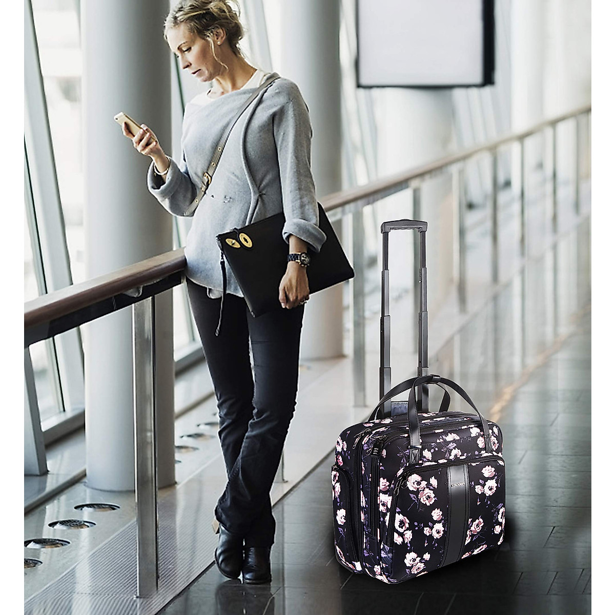 KROSER Rolling Laptop Briefcase Premium Rolling Laptop Bag Fits Up to 15.6 Inch Laptop Water-Repellent Overnight Rolling Computer Bag with RFID Pockets for Travel/Business/School/Women