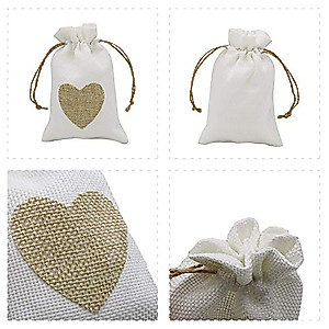 HRX Package Small Burlap Heart Gift Bags with Drawstring, 20pcs Jute Cloth Favor Pouches for Wedding Shower Party Christmas Valentine's Day DIY Craft (3.9 x 5.7 inches)