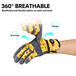 Vgo... 1-Pair Age 6-7 Kids Soft Deerskin Leather Winter Outdoor Gloves for Playing, Riding, Hiking (Size L,Red, DB3561FW)