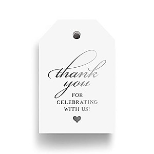 Bliss Collections Thank You Tags, 50 Real Silver Foil Gift Tags for Weddings, Receptions, Bridal Showers, Baby Shower Favors, Engagement Parties, Special Events, Thank You for Celebrating with Us