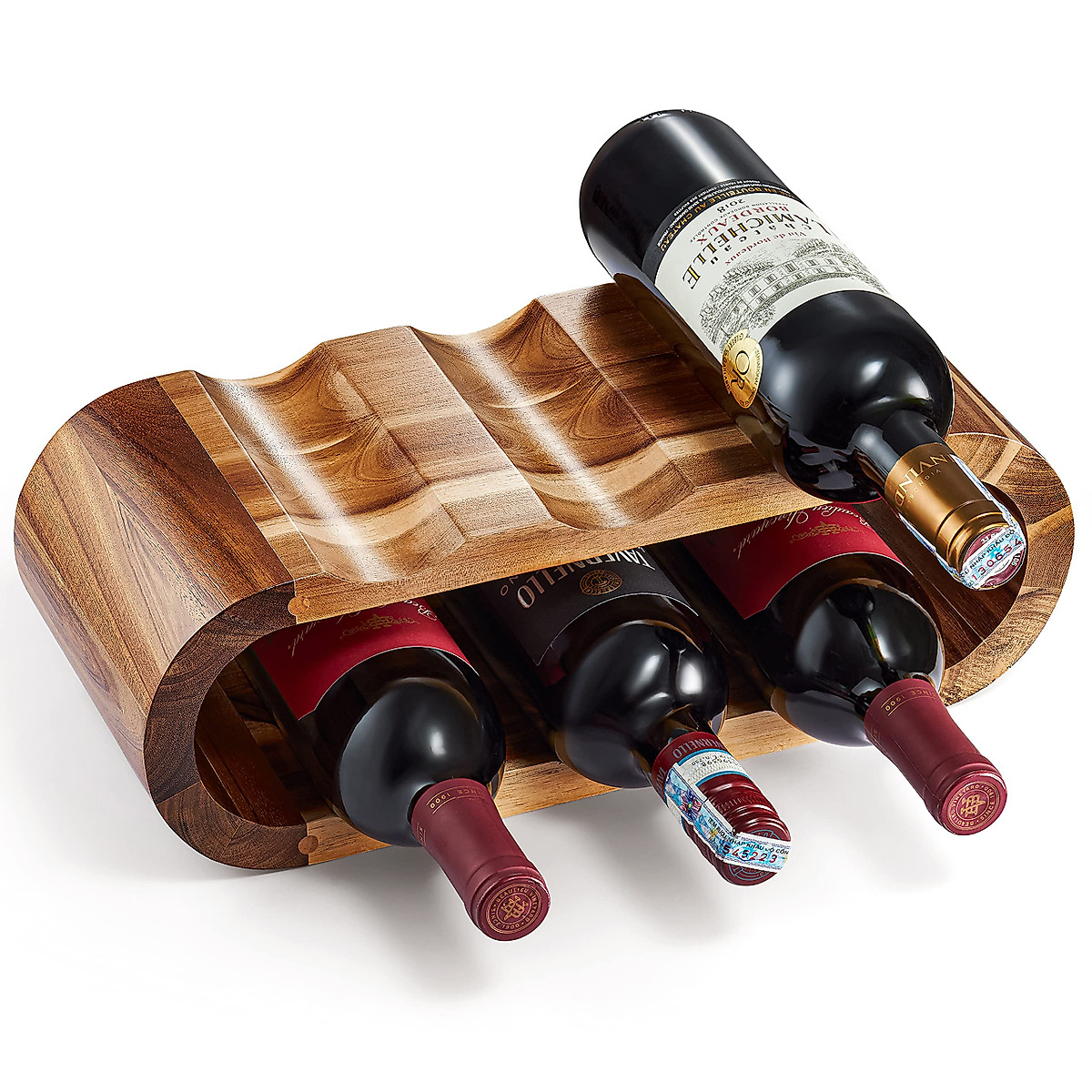 BLUEWEST Wooden Wine Racks Countertop, 8 Bottle Wine Rack, Acacia Wine Bottle Holder Stand, Free Standing Wine Storage, Wine Shelf Organizer, Perfect for Home Décor and Wine Gifts, No Need Assembly