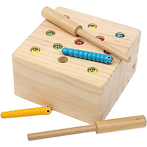 Boxiki kids Wooden Montessori Toys for Babies, Toddlers & Kids, Fine Motor Skills, Magnetic Worm Game for 3 Years Old