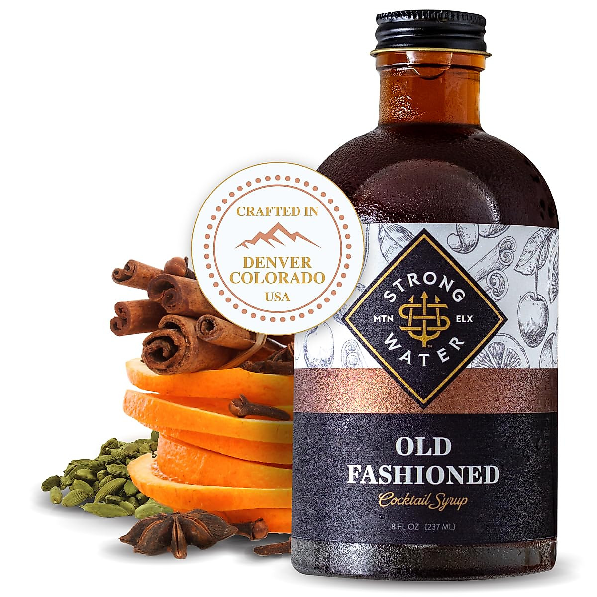 Strongwater Old Fashioned Mix - Makes 32 Cocktails - Handcrafted Old Fashioned Syrup with Bitters, Orange, Cherry, Organic Demerara Sugar - Craft Cocktail Mixer, Just Mix with Bourbon,Whiskey - 1 Pack