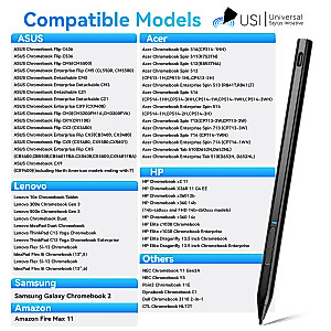 Chromebook USI 2.0 Stylus for Lenovo Duet 3 Chromebook Ideapad Pen, 4096 Level Pressure Sensitive Pencil for Lenovo Chromebook Duet, ASUS Chromebook, HP Chromebook X360, Google Pixel Tablet,Black