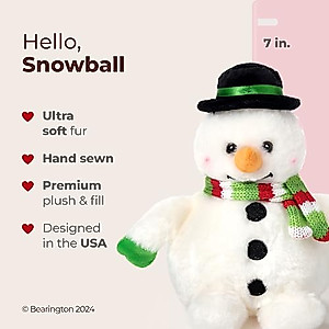Bearington Snowball The Plush Snowman, Stuffed Snowman, 7 Inch Christmas Plushies, Ideal Christmas Stuffed Animals Gift for Toddlers, Kids & Teens