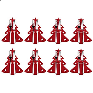 Molain Christmas Tree Cutlery Holders, 8pcs Christmas Cutlery Holders, Christmas Silverware Holders Set, Xmas Table Decorations, Pockets Knifes Forks Tableware Bags Dinnerware for Party Home Decor
