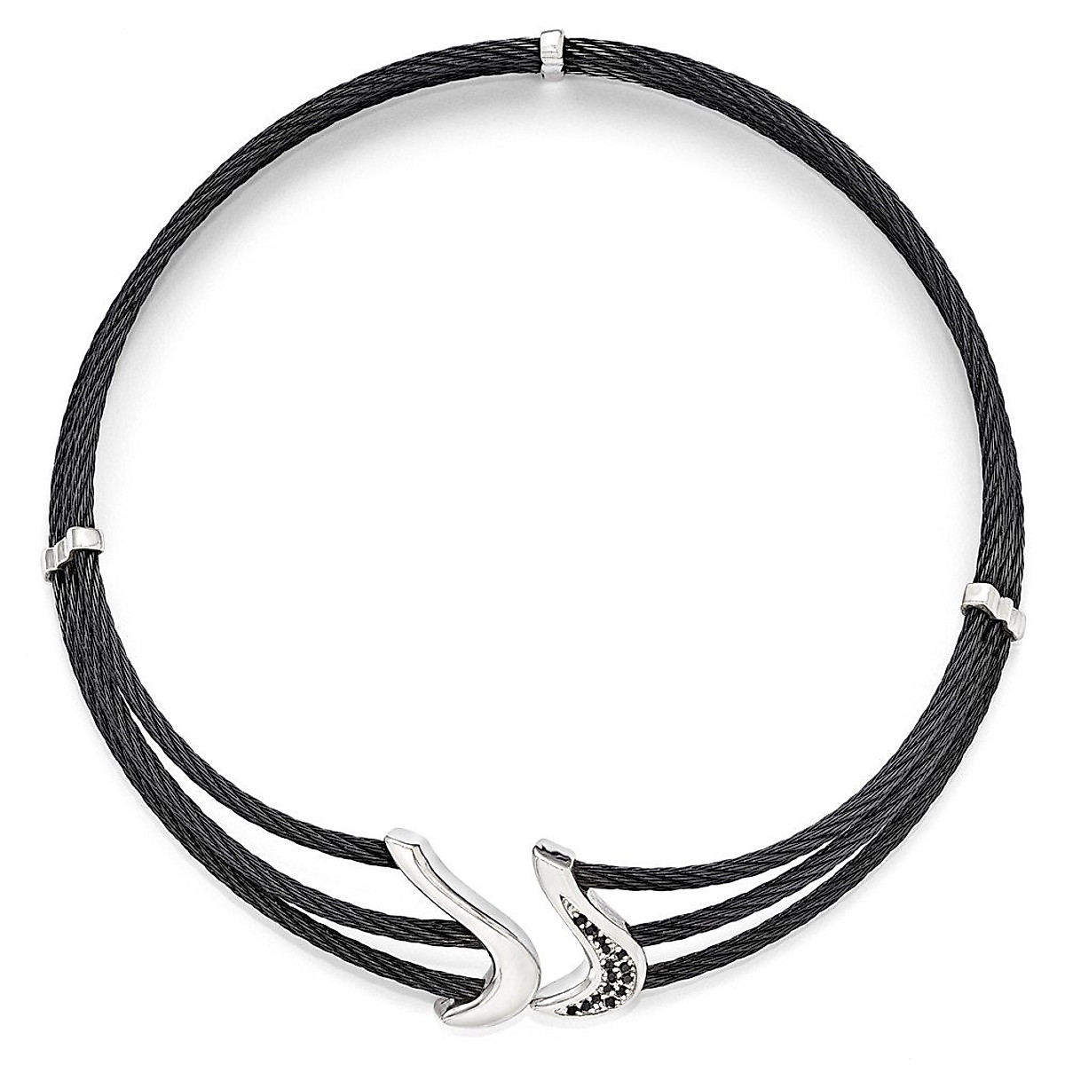 Sonia Jewels Black Titanium and 925 Sterling Silver Black Spinel Cable Flex Collar 15"