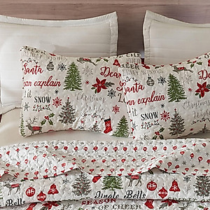 Great Bay Home 3-Piece Christmas Quilt Set with Shams. Reversible Bedspread Coverlet with Holiday Pattern. Carol Collection (Full/Queen)