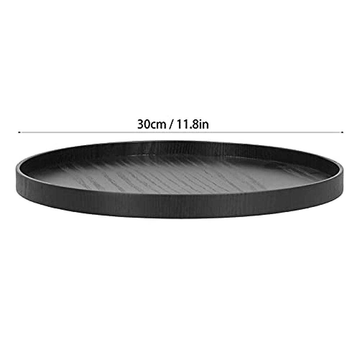 Round Wooden Food Fruit Serving Tray,Round Wooden Tray, Non Slip Wooden Plate Tea Food Service Plate for Home Kitchen Hotel Use, Black, 24cm 27cm 30cm (30cm)