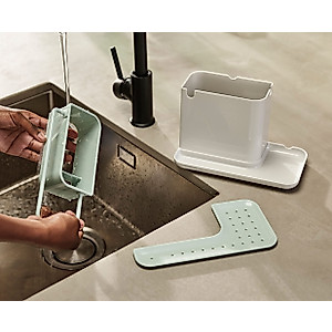 Joseph Joseph Kitchen Sink Caddy Organizer, Sponge Holder, Brush Holder, Dish Cloth Hanger - Light Stone/Sage