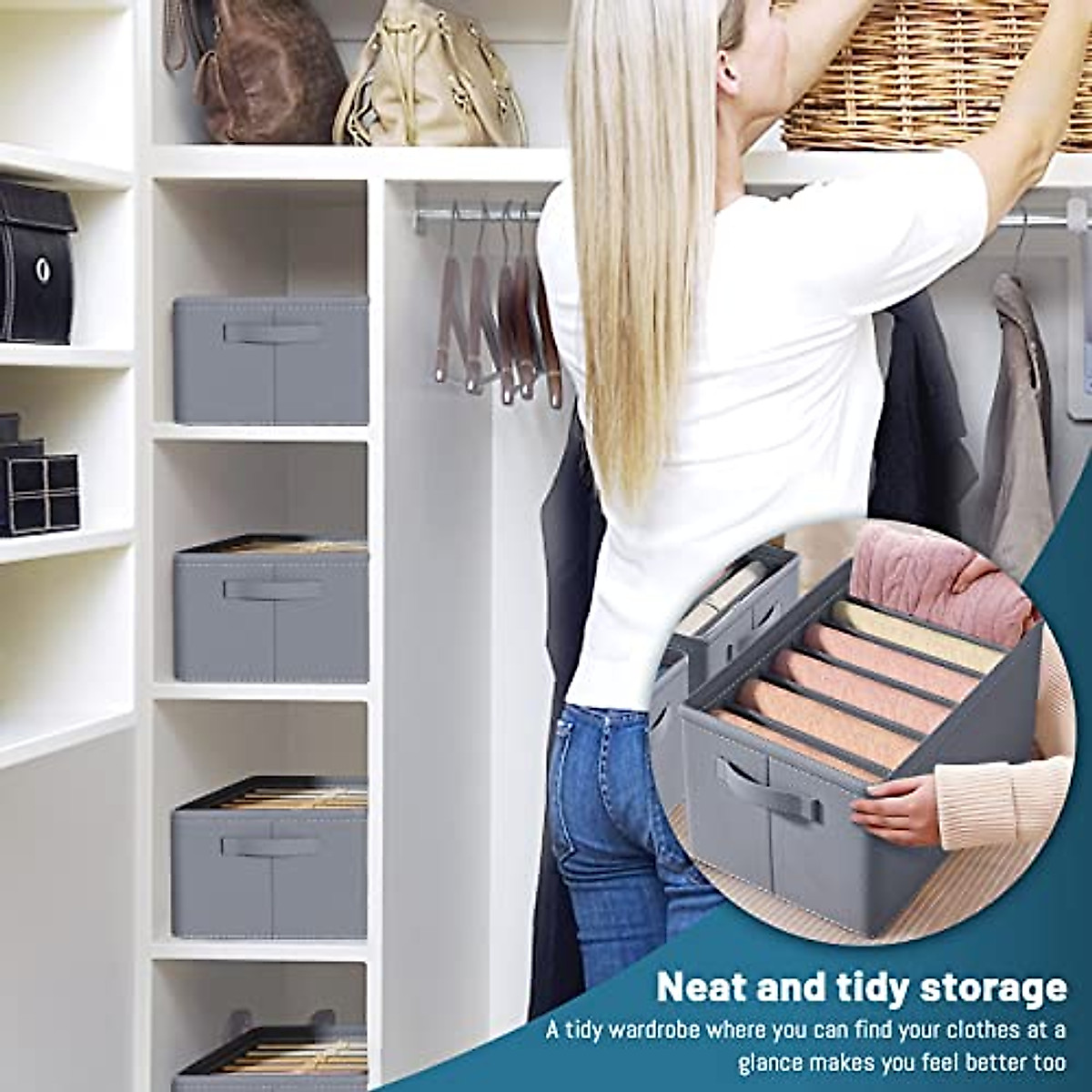 LELE LIFE 3Pcs 6/7/9 Grids Wardrobe Clothes Organizer, Large Drawer Organizers for Clothing, Foldable Jeans Organizer for Closet with Handle and Built-in PP Board, Clothes Organizer for Folded Clothes