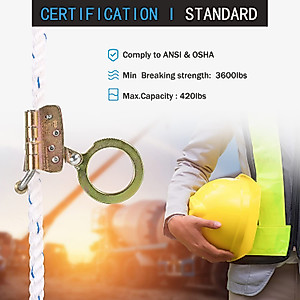 FHFallArrest Fall Protection Rope Grab with Anti-Panic Feature, Auto-Trail Double Locking Rope Grabs Fall Arrester, Used with 5/8” Lifeline Rope, for Construction, Climbing, Comply to ANSI/OSHA