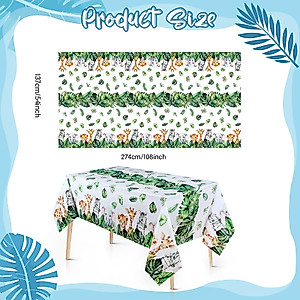 Irenare 3 Pieces Jungle Safari Tablecloths Wild Animals Plastic Table Cover Hawaiian Luau Table Cloths for Tropical Baby Shower Zoo Birthday Party Supplies, 54 x 108 Inch