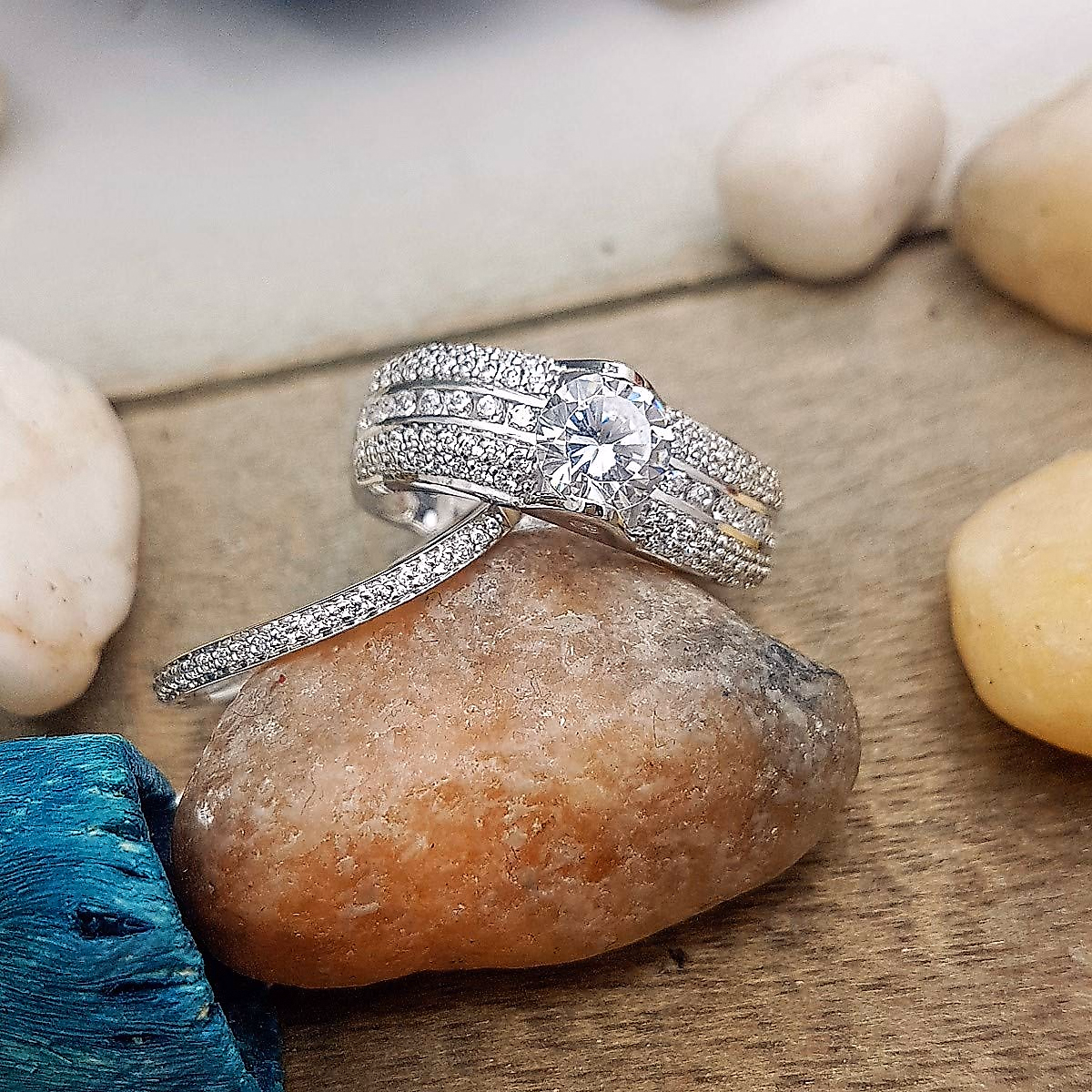 Dazzlingrock Collection 6.5mm Round Cubic Zirconia 3 Row Wedding Ring Set for Her (3.20 ctw, Color White, Clarity Clean) in 925 Sterling Silver Size 6.5