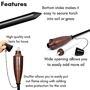 BIRDROCK HOME 4 Pack Round Outdoor Torches - Bronze - Flame Light Torch - Backyard Garden Patio Lighting - Metal Lamp - Decorative Urban Lantern