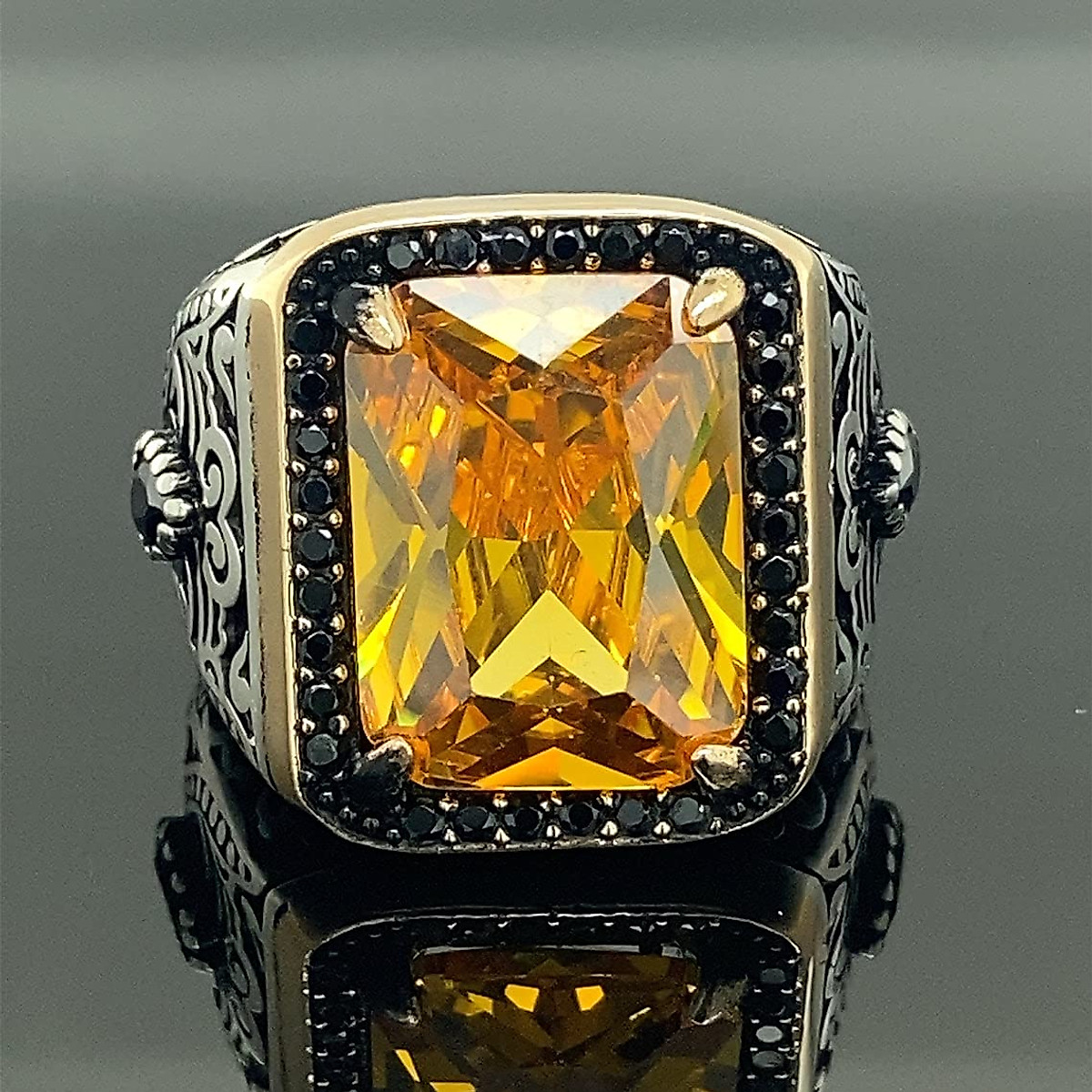 Men Silver Handmade Ring, Citrine Gemstone Ring, Ottoman Style Vintage Ring, 925k Sterling Silver Ring, Gift For Him