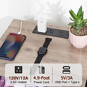 AMHANCIBLE Night Stand Set 2, LED Nightstands for Bedroom Set of 2 with Charging Station, End Table with USB Port and Outlet, Side Table with 2 Storage Drawers for Living Room, Greige, HET052LGY