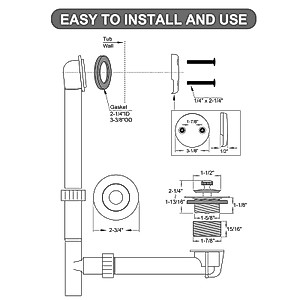 Matte Black Tub Drain Stopper Bathtub Drain, Hair Catcher and Two-Hole Overflow Faceplate,11.5/16 UNC Bathtub Drain, Premium Brass Lift and Turn Twist Tub Drains Replacement Trim Kit,Tub Stopper