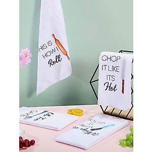 Patelai 4 Pieces Funny Kitchen Towels Dish Towels with Funny Saying Cute Decorative Dishcloths Sets Fun Dish Towels for Housewarming Present Home Kitchen Tools, 16 x 24 Inch