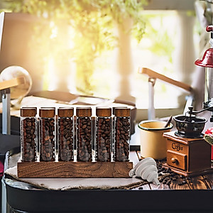 Goaste 12 Pack Coffee Bean Storage Tubes, Glass Cellars with Wooden Stand, Dosing Vials with Lids and Funnel for Tea, Spices, 2oz