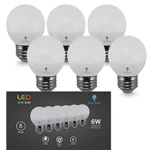 Bluex Bulbs 6 Pack G16 LED Light Bulbs - 6W 550 Lumens 3000K Warm White E26 Base 120V - Mini LED Light Bulbs Suitable for Chandelier, Signs, Floor Lamps, Nightlights & Kitchens Type G Short Light Bulb