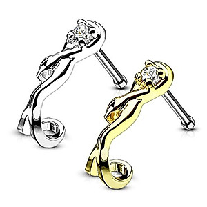 Covet Jewelry Snake Wrapped Around CZ Nose Crawlers 316L Surgical Steel Nose Bone Stud Rings