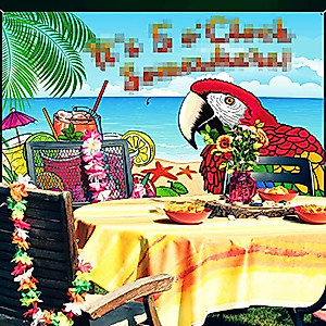 It's 5 O'clock Somewhere Backdrop Parrot Pattern Summer Tropical Sea Beach Photo Booth Backdrop Background Banner for Summer Tropical Luau Hawaiian Aloha Party Decoration Supplies, 71 x 43 Inch