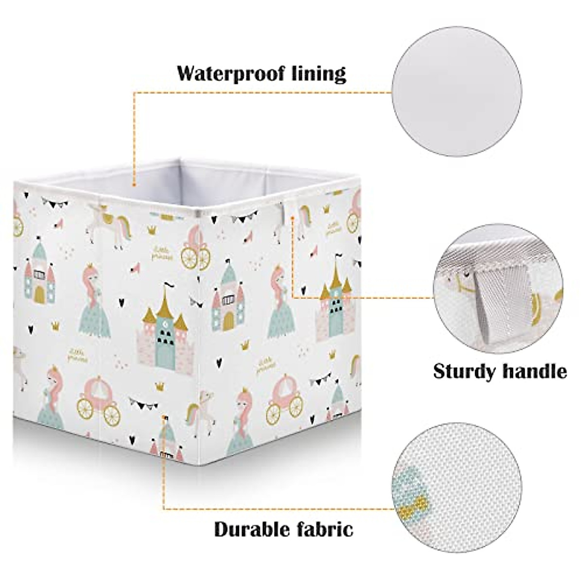 Kigai Princess Castle Cube Storage Bins - 11x11x11 In Large Foldable Storage Basket Fabric Storage Baskes Organizer for Toys, Books, Shelves, Closet, Home Decor