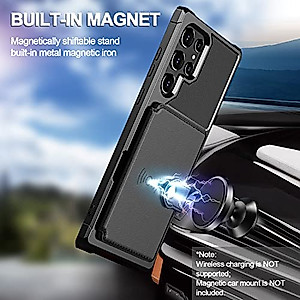 GooseBox for Galaxy S22 Ultra Case with Card Holder, Magnetic Car Mount [RFID Blocking] Shock-Resistant Soft TPU + Leather Double Layers Protection Wallet Case for Galaxy S22 Ultra 2022(Black)