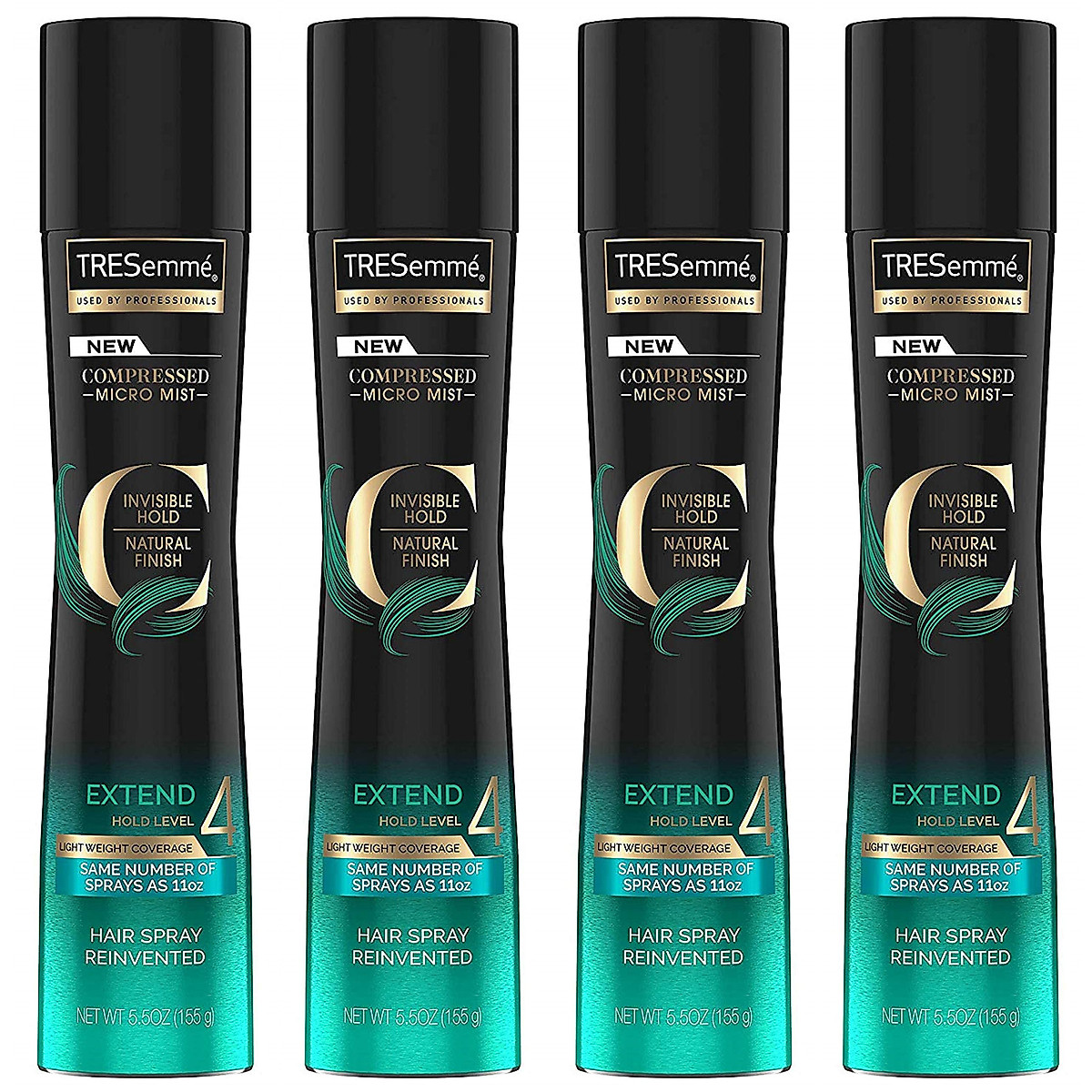 Tresemme Compressed Micro Mist Hair Spray - Extend Hold Level 4 - Net Wt. 5.5 OZ (155 g) Per Can - Pack of 4 Cans