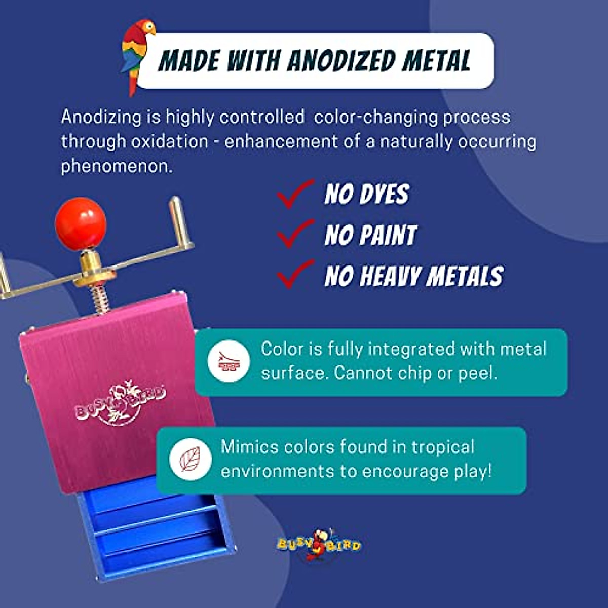 Busy Bird | Ele-Waiter Foraging Bird Toy - Helicopter Arm adjusts Elevator to Expose Treats - 100% Metal, Ultimate Brain Teaser and Mind Game for Medium to Extra Large Birds