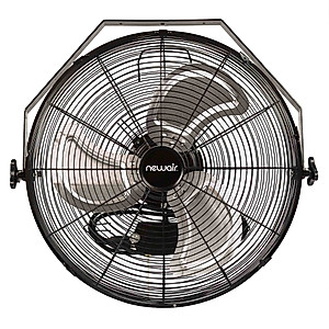 Newair Wall Mounted Fan | 18" Air Fan | High Velocity Blade Fan | 3 Speed Settings | Heavy Duty Fan For Industrial Use | Portable Shop Fan | Black | WindPro18W