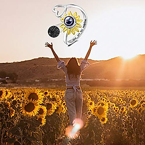 Jinlou sunflower ring 925 sterling silver I love you 100 language heart ring finger You are my Sunshine flower ring for women Teen