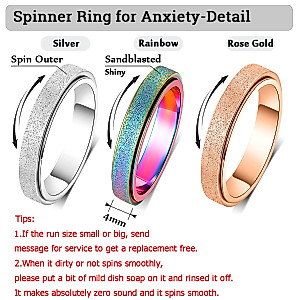 OreilleStar Anxiety Ring for Women Fidget Ring Fidget Toys Adults Spinner Rings for Anxiety Fidget Rings for Anxiety for Women Band Ring Size 8