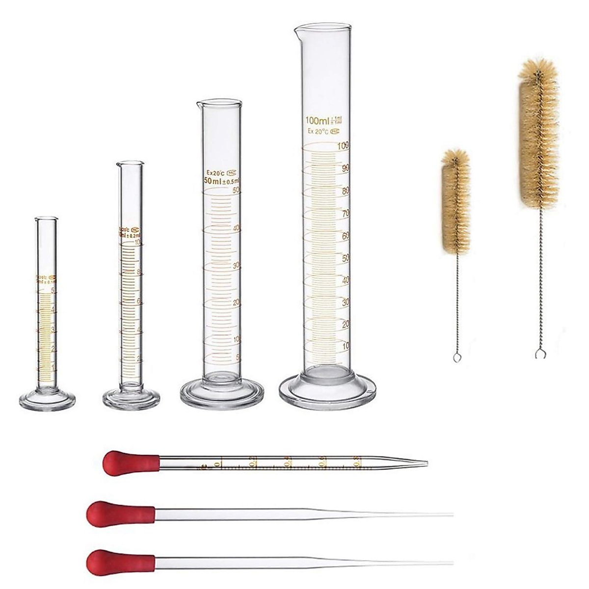 Glass Measuring Low Form Beaker Set 50ml 100ml 250ml and Thick Glass Graduated Measuring Cylinder Set 5ml 10ml 50ml 100ml