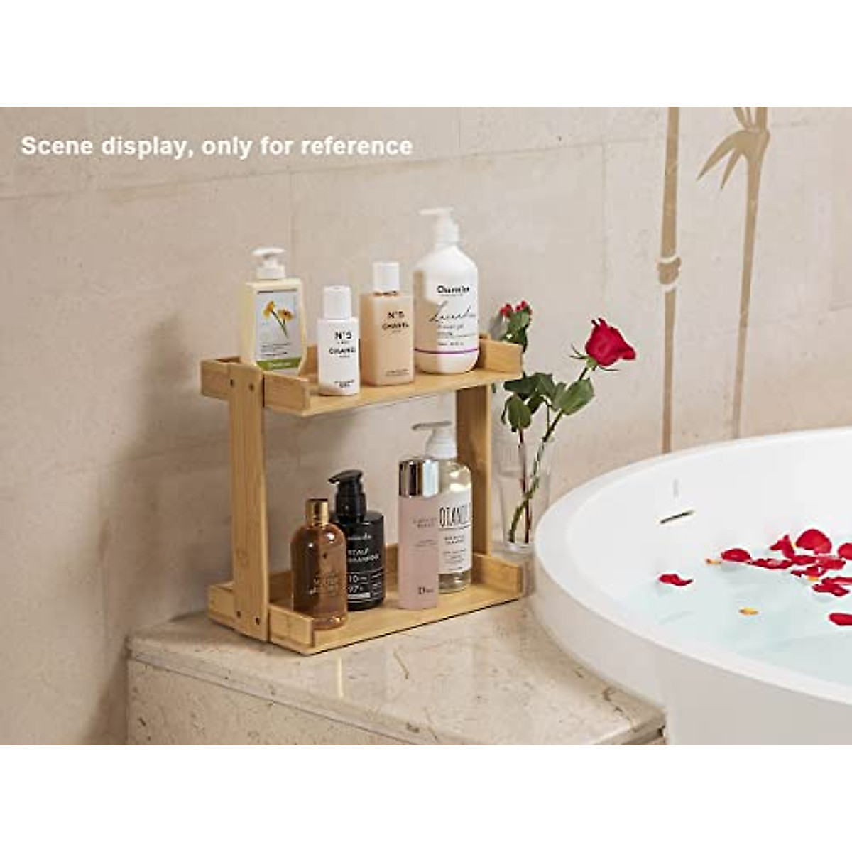 BATKIHO Bathroom Countertop Organizer, 2-Tier Bamboo Vanity Skincare Perfume Organizer, Bathroom Perfume Trays for Makeup Organization and Decor