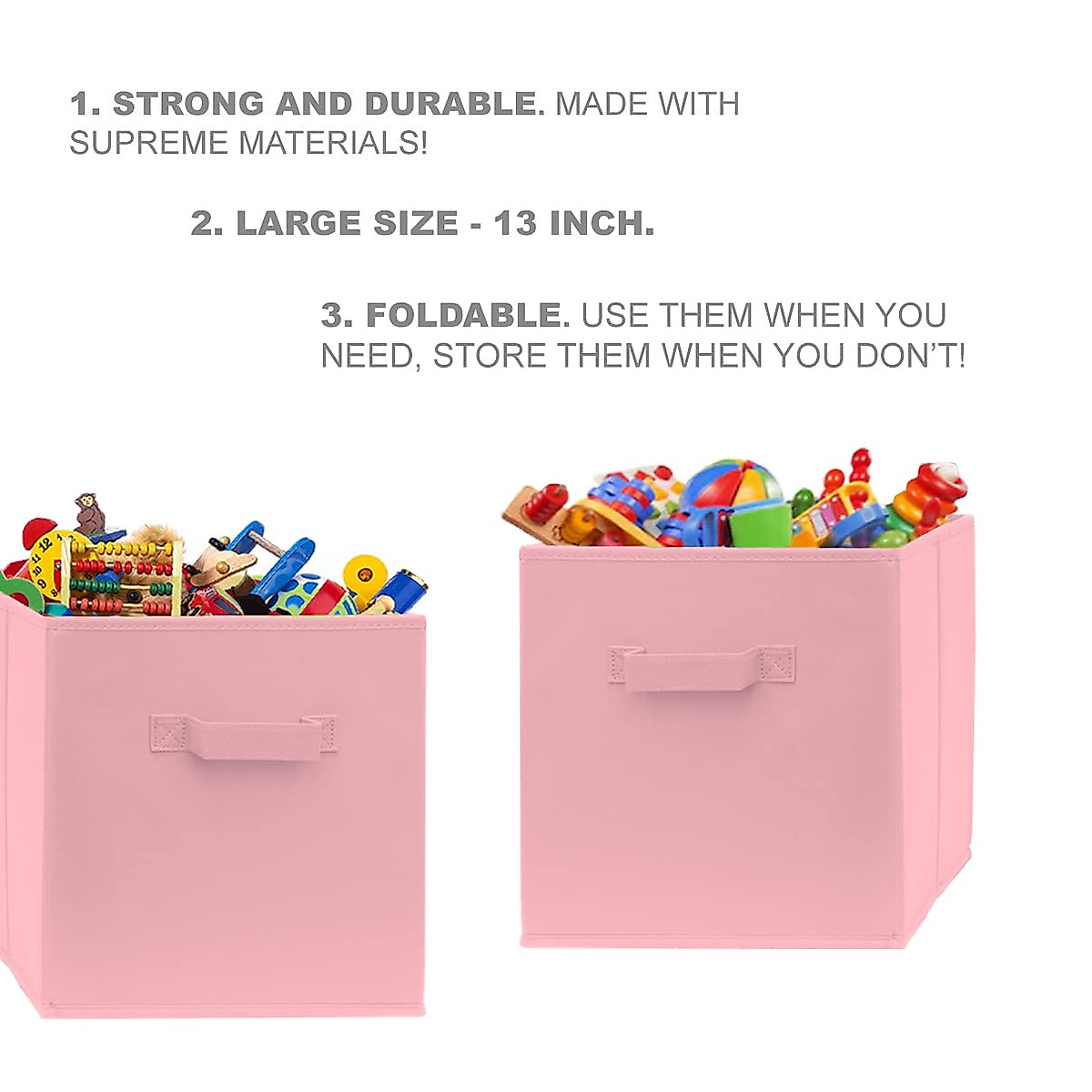 Pomatree 13x13x13 Inch Storage Cubes - 4 Pack - Large and Sturdy Storage Bins | Dual Handles, Foldable | Cube Organizer Bin | Fabric Baskets for Organizing Closet, Clothes and Toys (Pink)