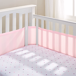 BreathableBaby, Breathable Mesh Liner For Cribs with 52"x28" (132x71cm) Mattress, Light Pink, Classic 3mm Mesh, Covers 3 or 4 Sides, Safety Tested & Trusted (Not for Mini Cribs)