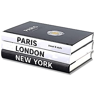 Hfpengzan 3Pcs Decorative Books for Home Decor, Hardcover Blank Faux Book Decor, Fake Display Book for Living Room, Entryway, Coffee Table, Bookshelf Decor (New York, Paris, London)