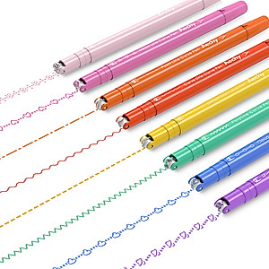 AECHY Colored Curve Pens for Note Taking, Dual Tip Markers with 5 Different Curve Shapes & 8 Colors Fine Lines, Curve Highlighter Pen Set for Kids Journaling Scrapbook Note Taking Supplies(Rainbow)