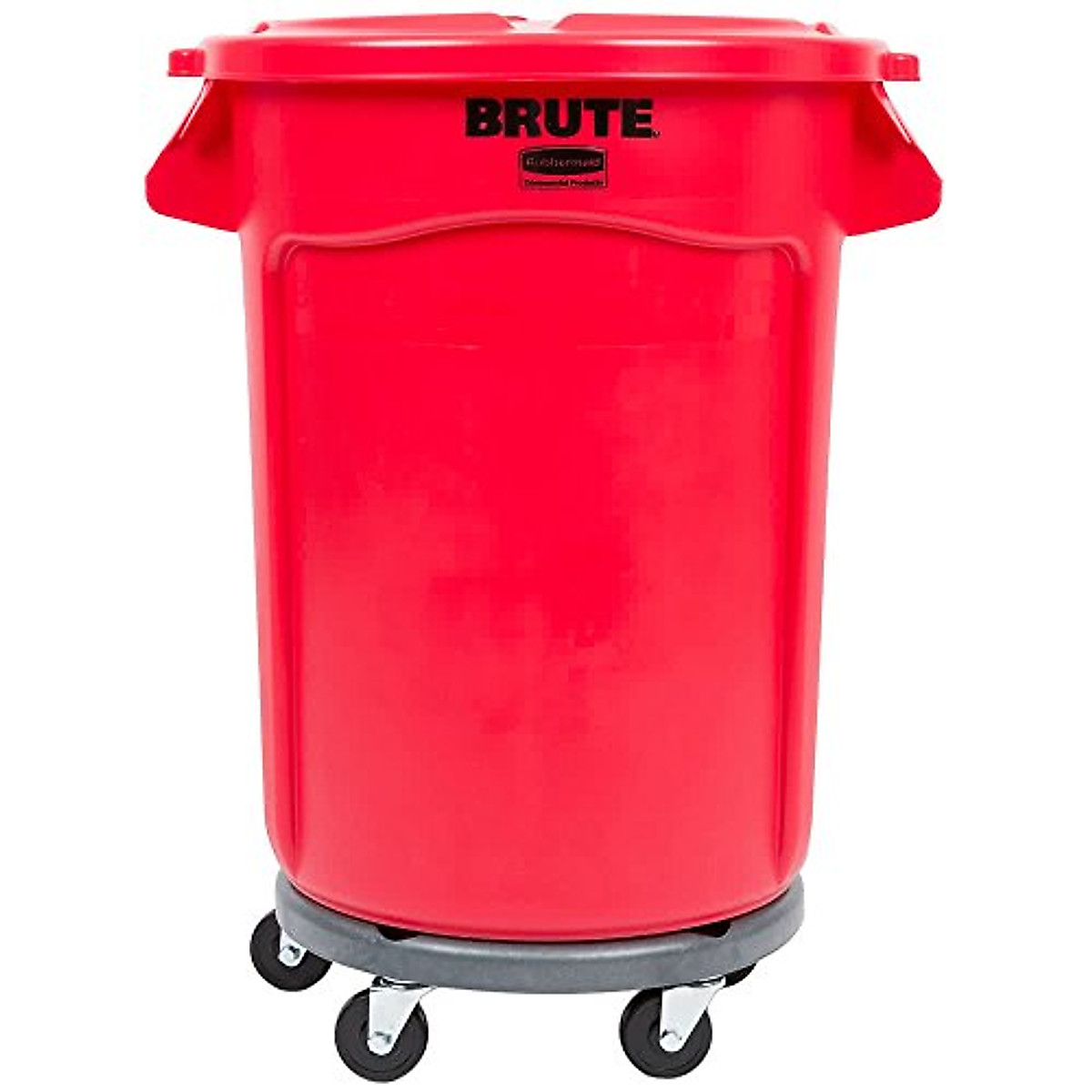 TableTop King Brute 32 Gallon Red Trash Can with Lid and Dolly