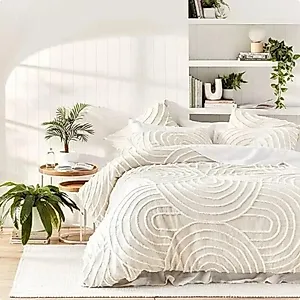 Kamla Export 3 Piece Tufted Duvet Cover 100% Cotton Bedding Set Bohemian Duvet Bedding Set Home Decor Luxury Quilt Cover with Two Matching Pillowcases (Full, Ivory/Off White)