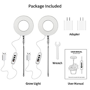 Grow Light, 2pcs Plant Light for Indoor Plants, LED Full Spectrum Plant Growing Light with Red/Blue/Purple & Yellow/White/Warm White, Height Adjustable, Auto On/Off Timer 3/9/12h, 10 Dimmable Levels