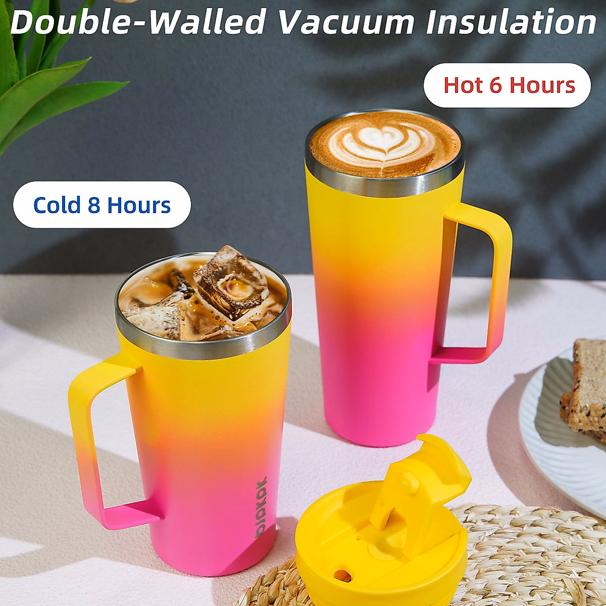 BJPKPK Insulated Tumbler with Handle, 18oz Insulated Tumblers with Lid and Straw, Stainless Steel Metal Water Bottles, Coffee Travel Mugs, Cups, Light Pink