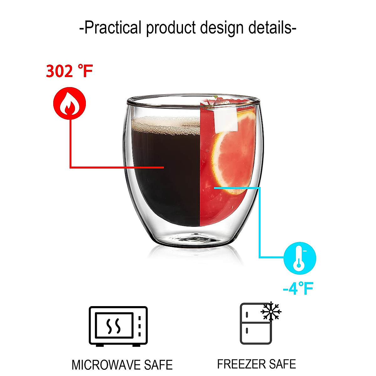 Nachell Glass Espresso Cups Set of 4-8 oz Double Wall Glass Coffee Mugs Clear Coffee Tumblers,Insulated Borosilicate Glass Drinking Cups for Latte Cappuccino Tea Drink