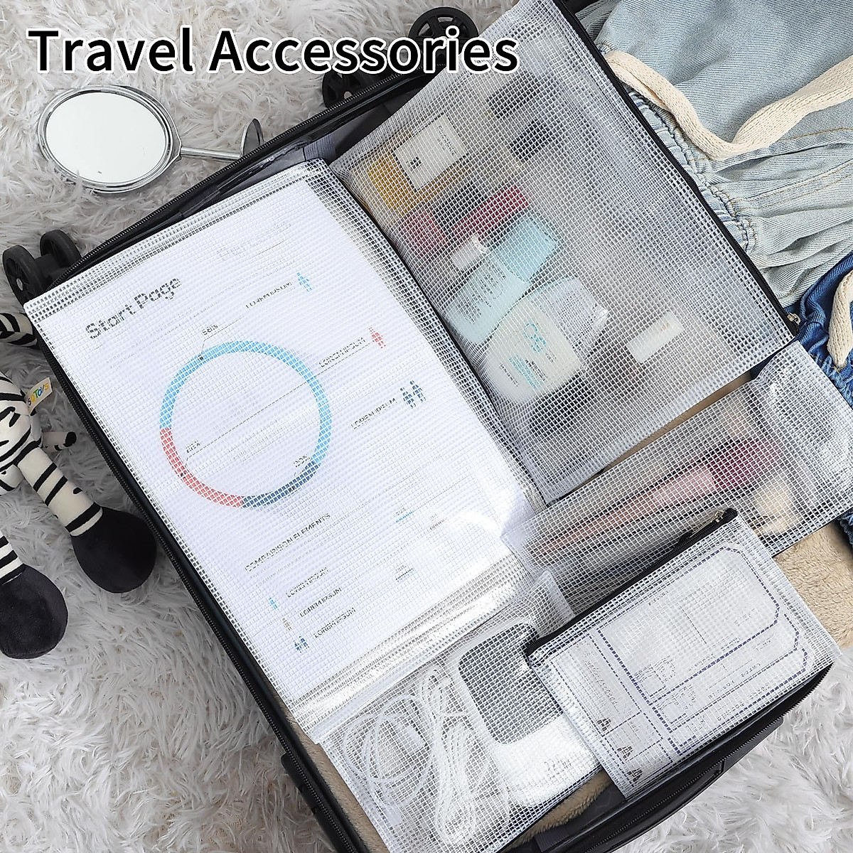 EOOUT 20pcs Mesh Zipper Pouch 8 Sizes Waterproof Zipper Bags, Plastic Travel Pouch for Board Game Travel Storage School Supplies Office Appliances Home Organize