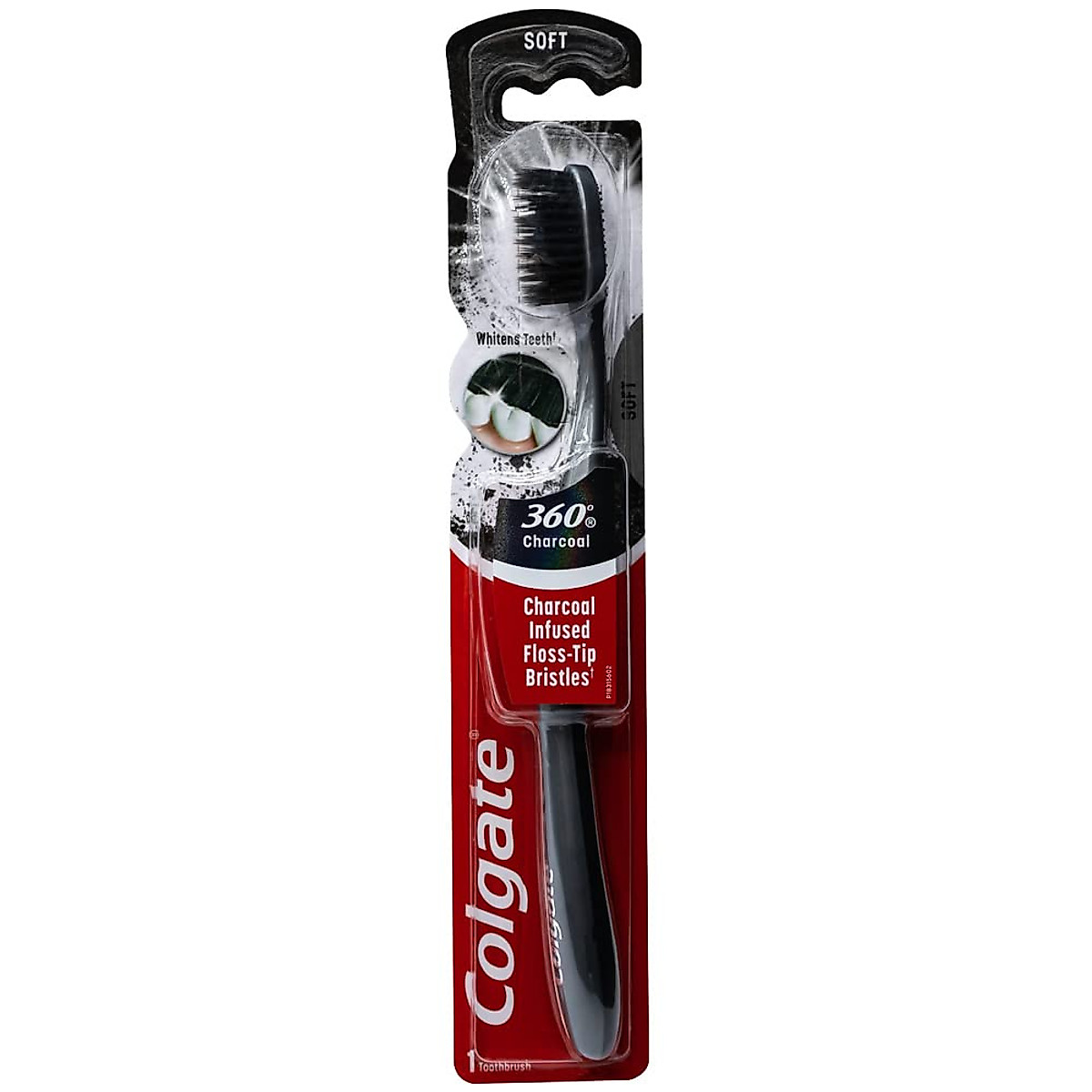Colgate 360 Charcoal Infused Toothbrush, Floss-Tip Bristles, Soft (Colors Vary) - Pack of 2