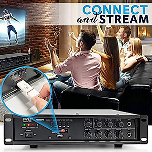 Pyle Bluetooth Home PA Mixing Amplifier - 500W Home Audio Rack Mount Stereo Power Amplifier Receiver w/FM Radio, Digital LED Display, USB/AUX/Mic, Optical/Coaxial, AC-3, 70V/100V Output - PMX3500PH